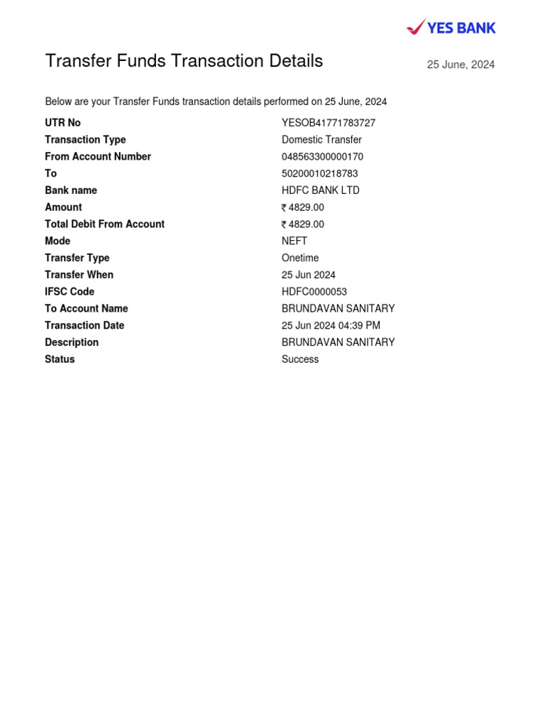 Transfer Funds Transaction Details | PDF