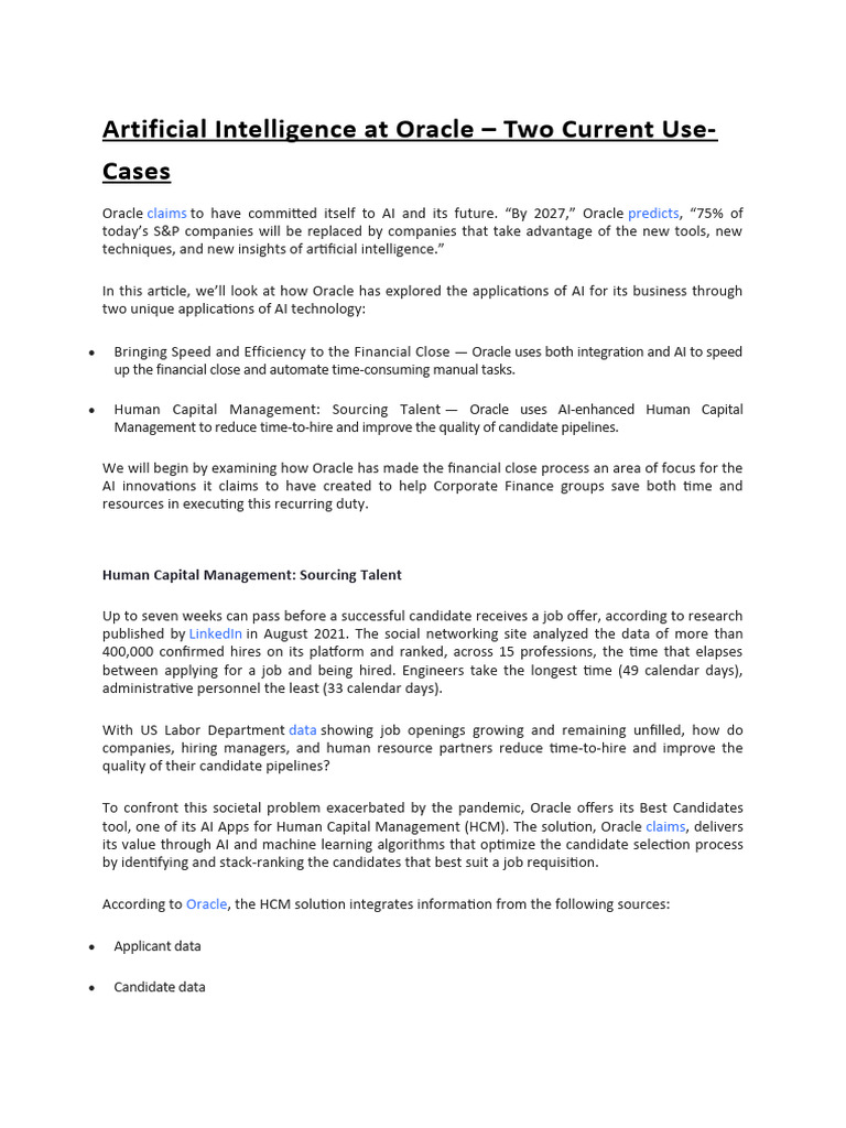 AI Use Cases in Oracle | PDF | Artificial Intelligence | Intelligence (AI) & Semantics