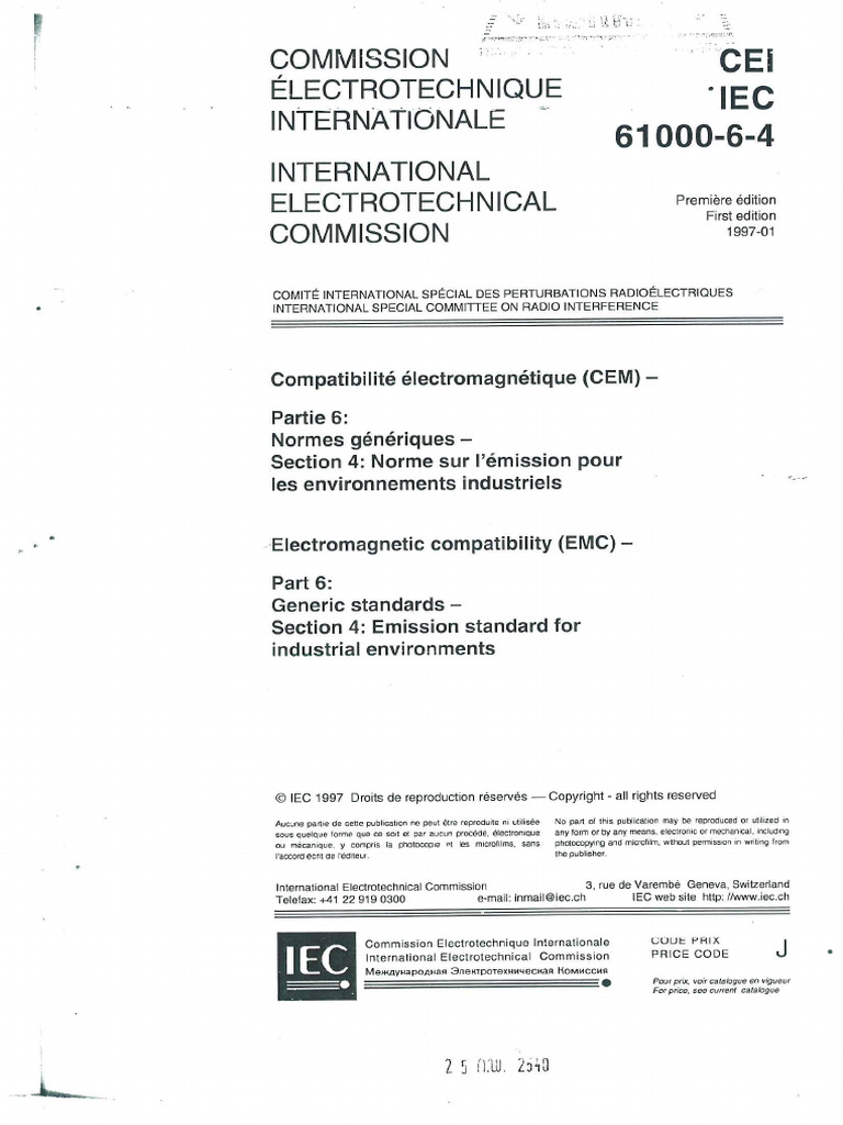 IEC 61000-6-4 Ed 1 1997-01 - EMC-Generic Stand. - Emission Stand - For Industrial Environment | PDF