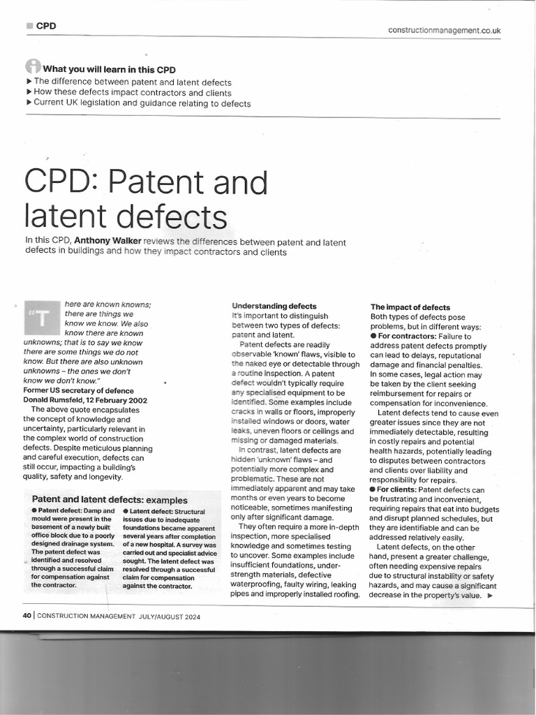 Patent and Latent Defects | PDF