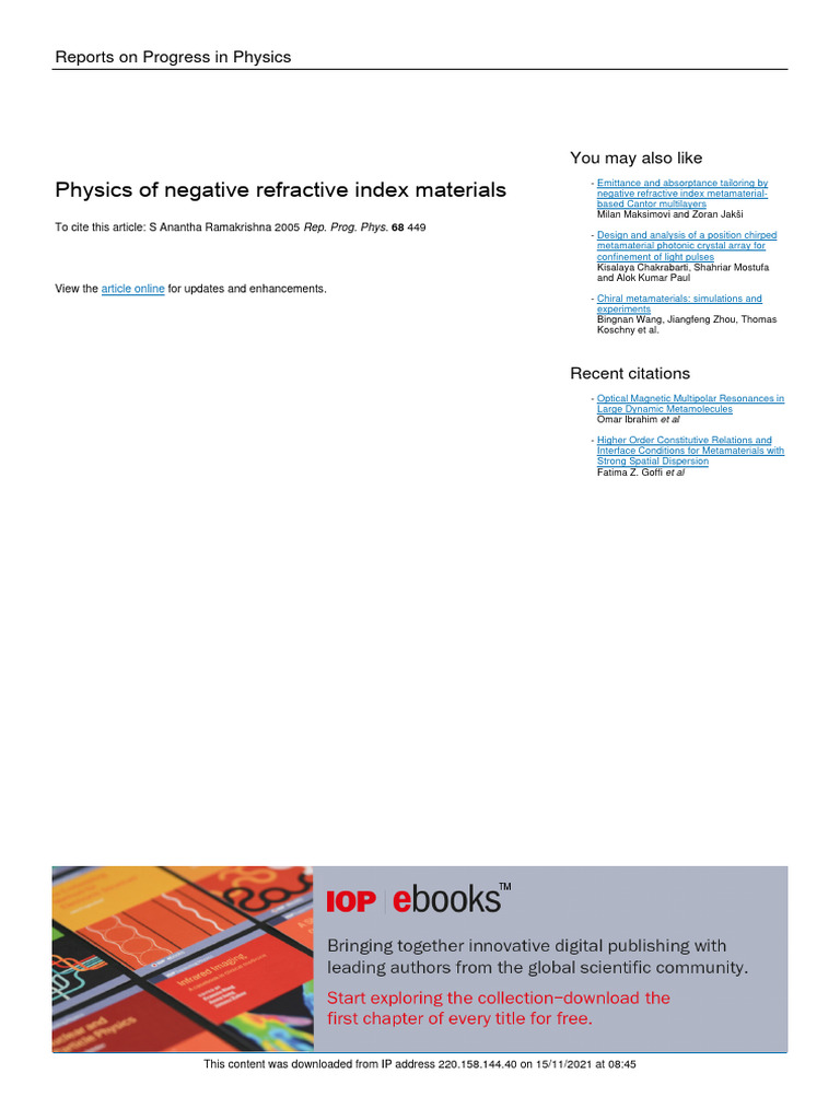 Anantha Ramakrishna 2005 Rep. Prog. Phys | PDF | Metamaterial | Dielectric
