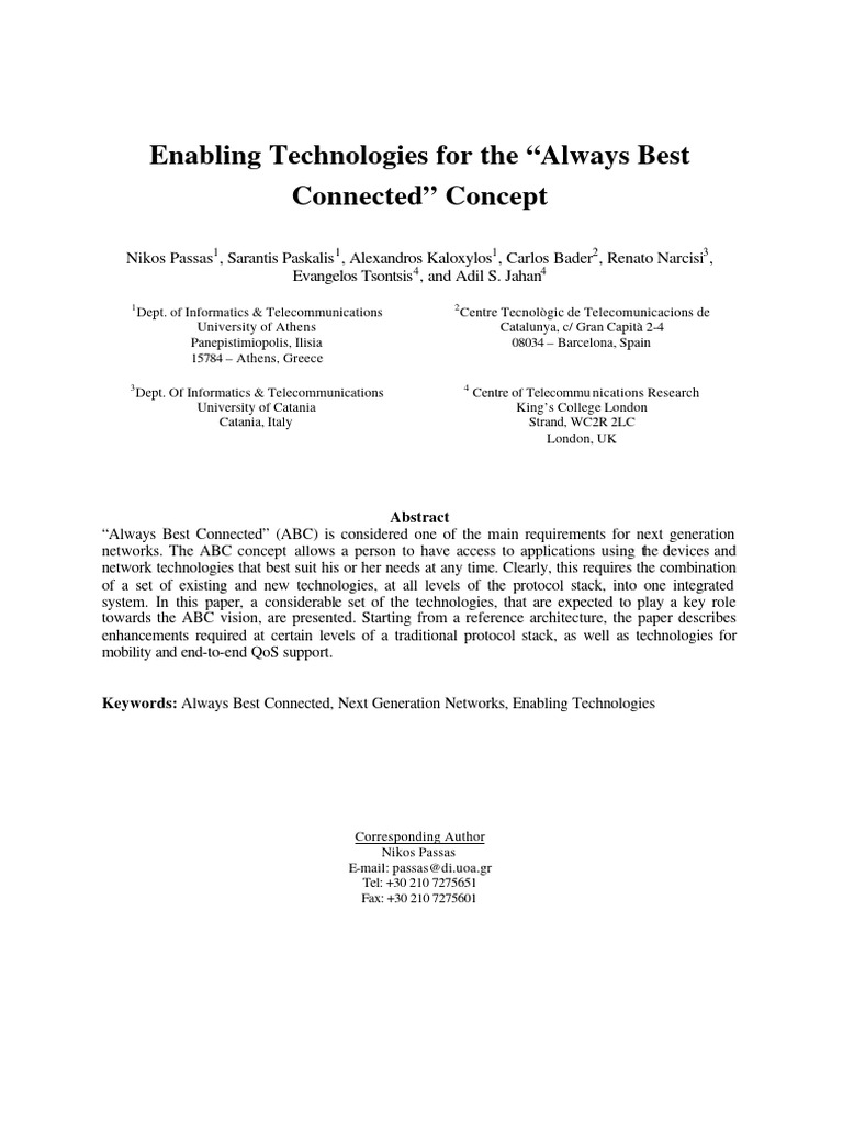 Enabling Technologies for the “Always Best Connected” Concept | Download Free PDF | Transmission ...
