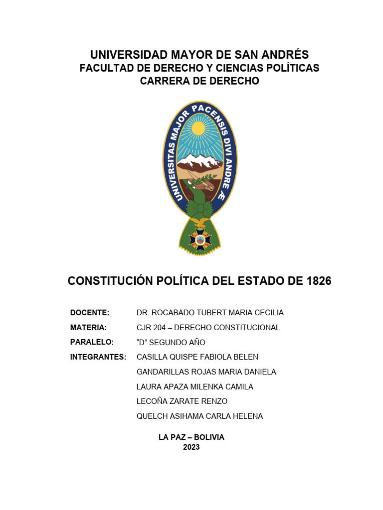 Constitución Bolivia 1826: Poder Legislativo | PDF | Tribunal de ...