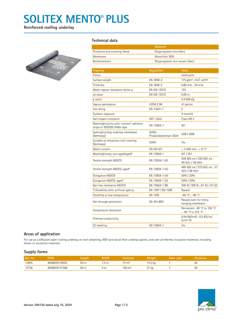 SOLITEX MENTO PLUS Roofing Underlay Guide | PDF | Roof | Building ...