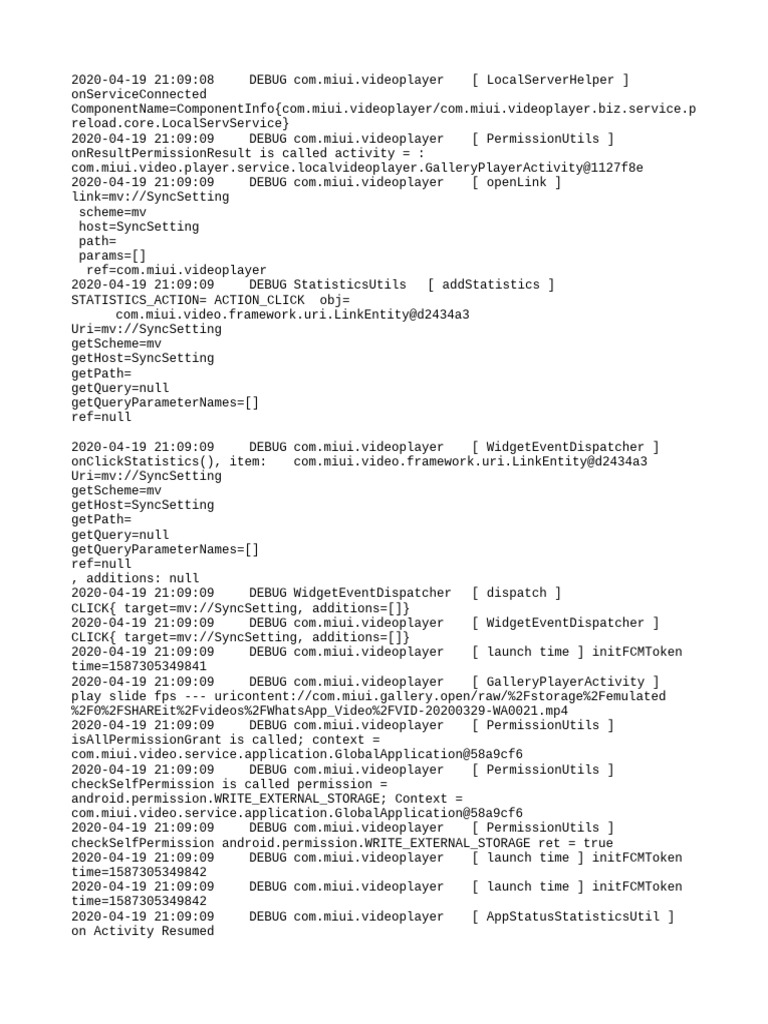 MIUI Video Player Debug Log Analysis | PDF | Computer Science | Software Development