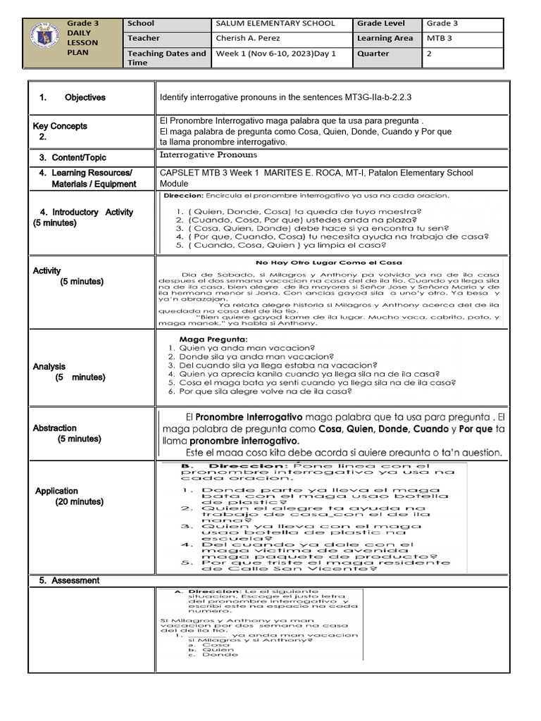 DLP TEMPLATE MTBCherish | PDF | Semantic Units | Semantics