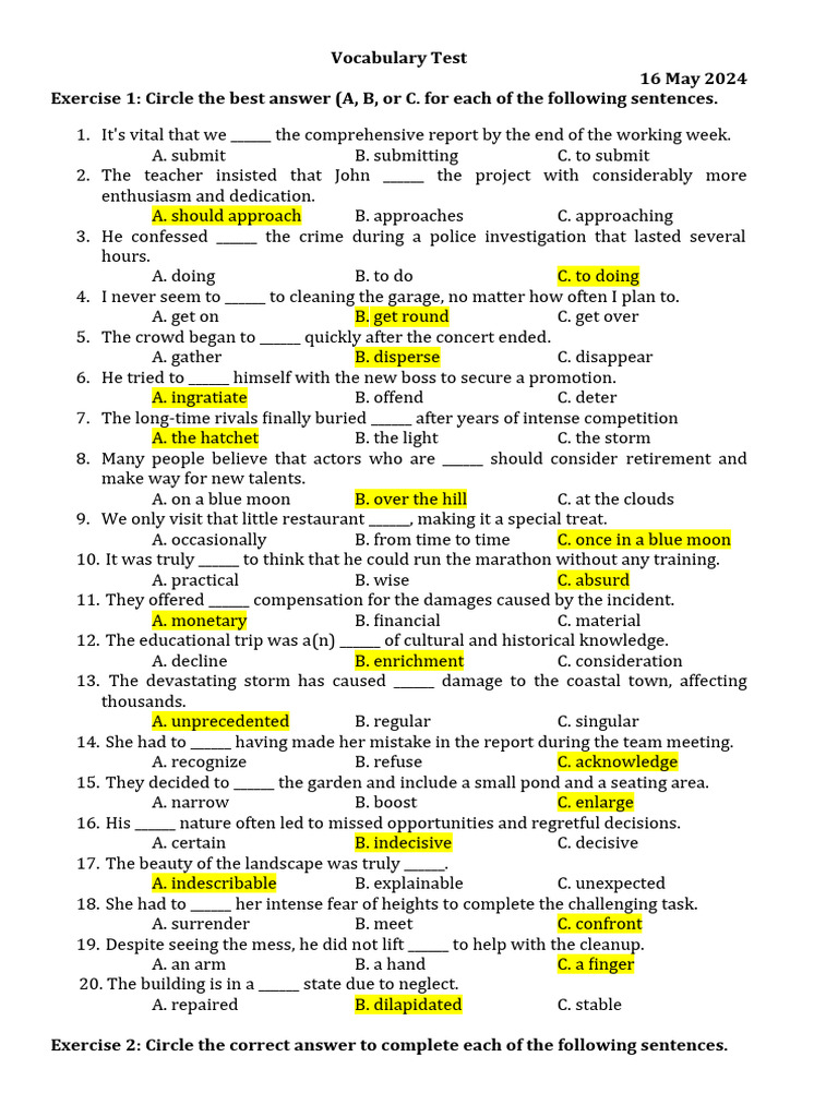 8A0 - 16.5 - Vocabulary Test | PDF