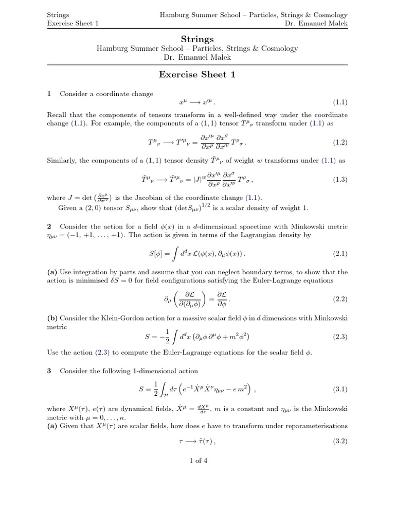 Strings Excercise 1 | PDF | Tensor | Geometry