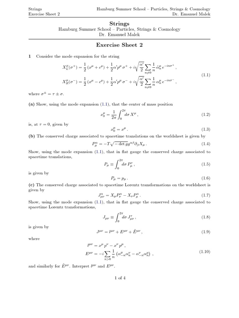 Strings Excercise 2 | PDF | Spacetime | Noether's Theorem