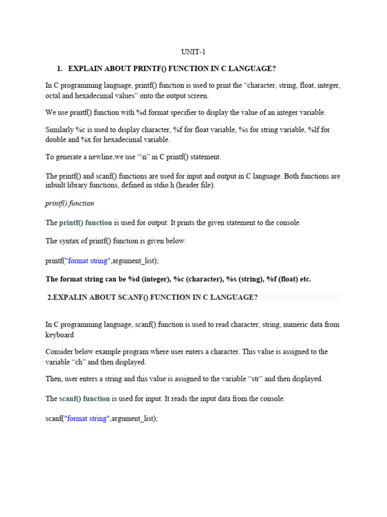 Unit1-C | PDF | Data Type | Integer (Computer Science)