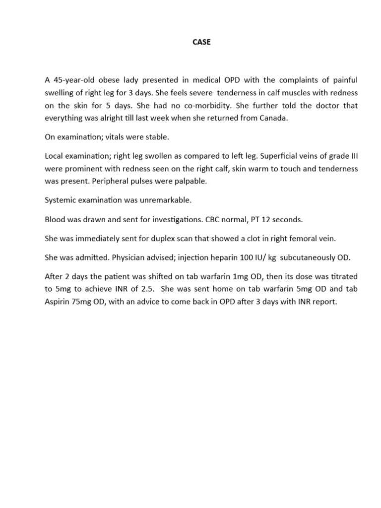 Obese Woman with Right Leg DVT Case Study | PDF | Science & Mathematics