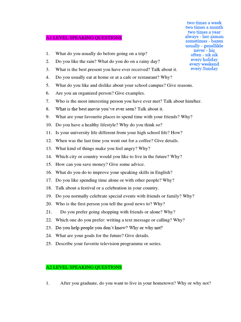 Speaking Questions | PDF