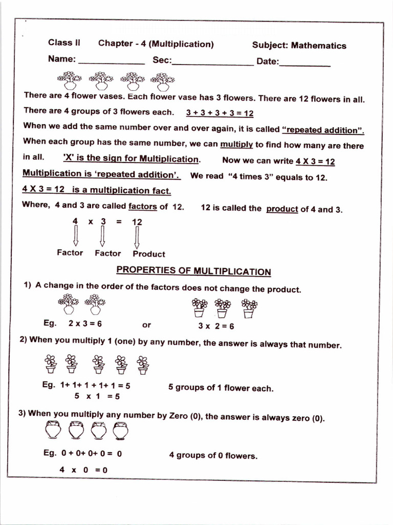 CBSE Class 2 Maths Practice Worksheets (27) - Multiplication | PDF