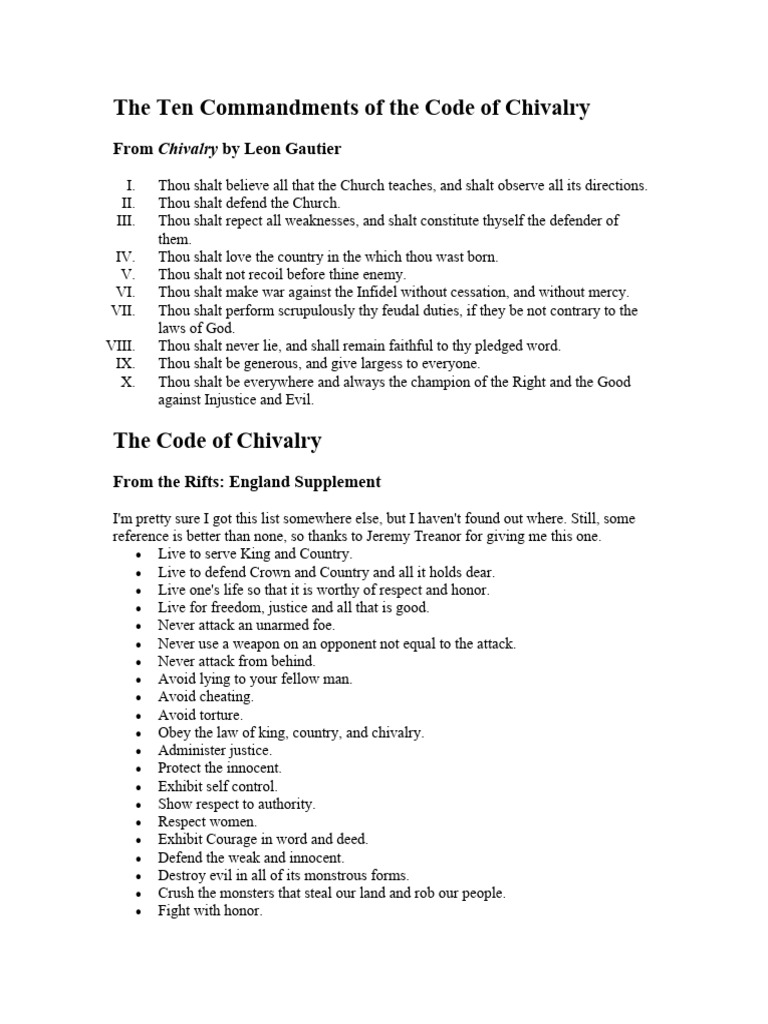 Code of Chivalry | PDF | Chivalry | Knight
