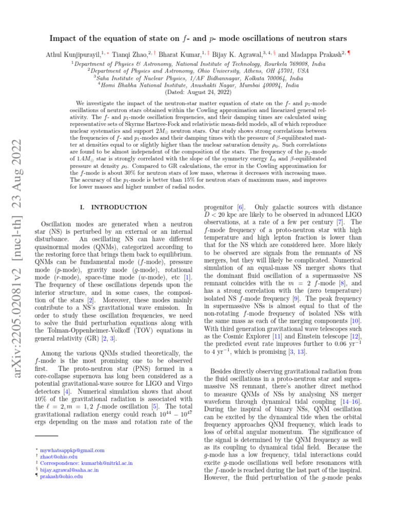 Neutron Star Oscillations and EoS Impact | PDF | Ordinary Differential Equation | Lagrangian ...