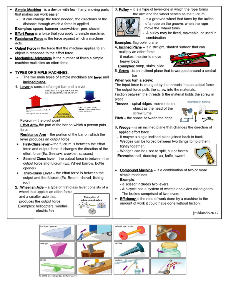 Notes - Simple Machines | PDF | Lever | Machines