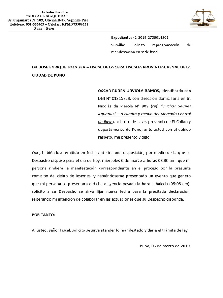 Escrito de Reprogramacion | PDF