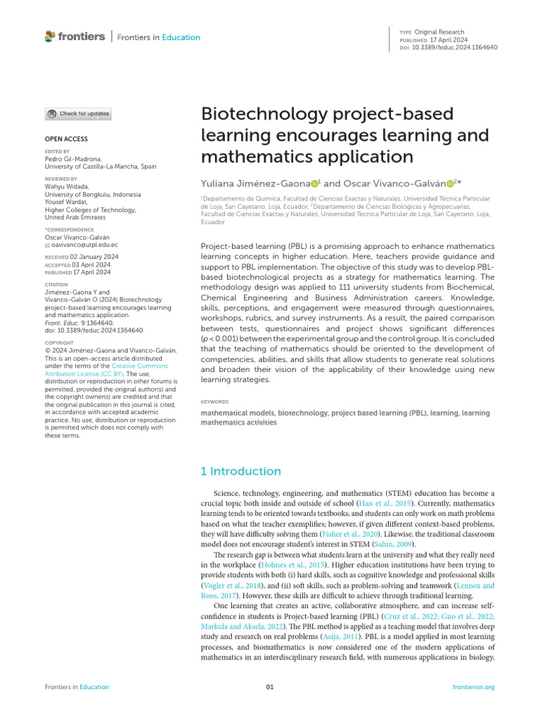 Biotechnology Project-Based Learning Encourages Le | PDF | Project ...