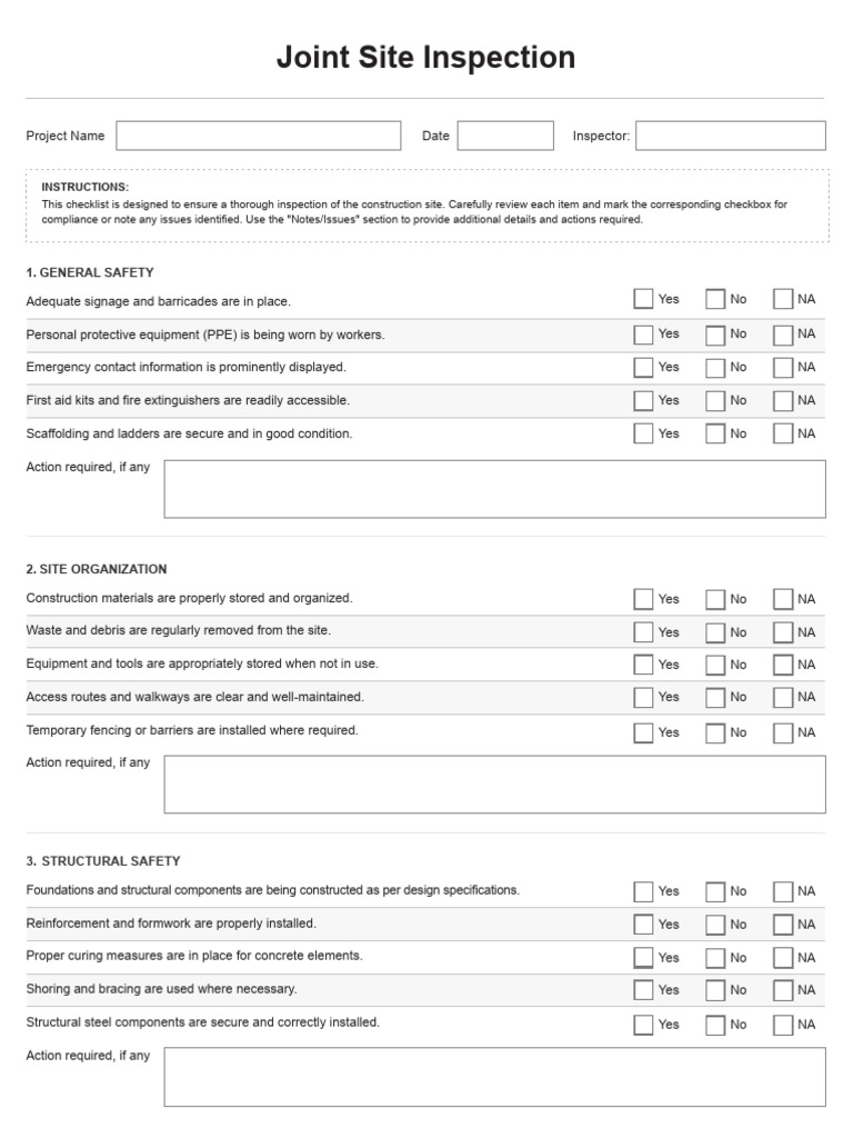 Construction Jobsite Safety Inspection Form | PDF | Dangerous Goods ...