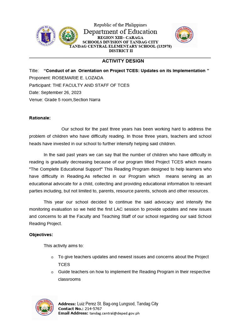 Activity Design-First Lac Session 2023 | PDF | Teachers | Cognition