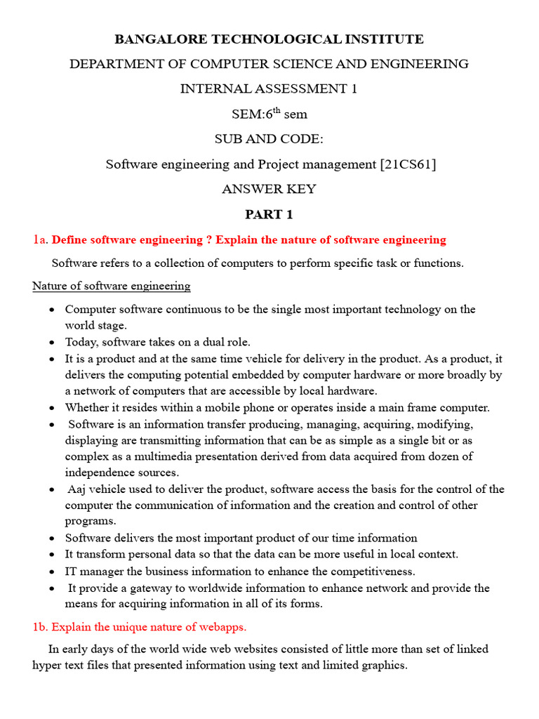 SE 1st Internal Answer Key | PDF | Software Development Process ...