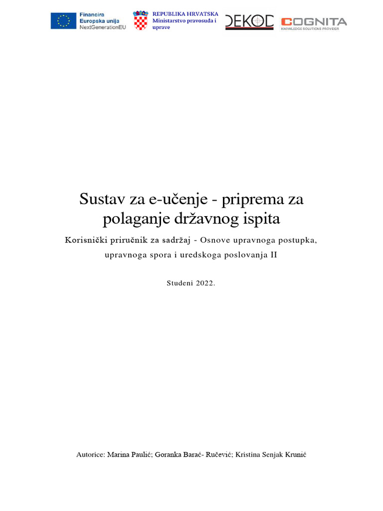 MPU ELearning - Osnove Upravnoga Postupka, Upravnoga Spora I Uredskoga Poslovanja II | PDF