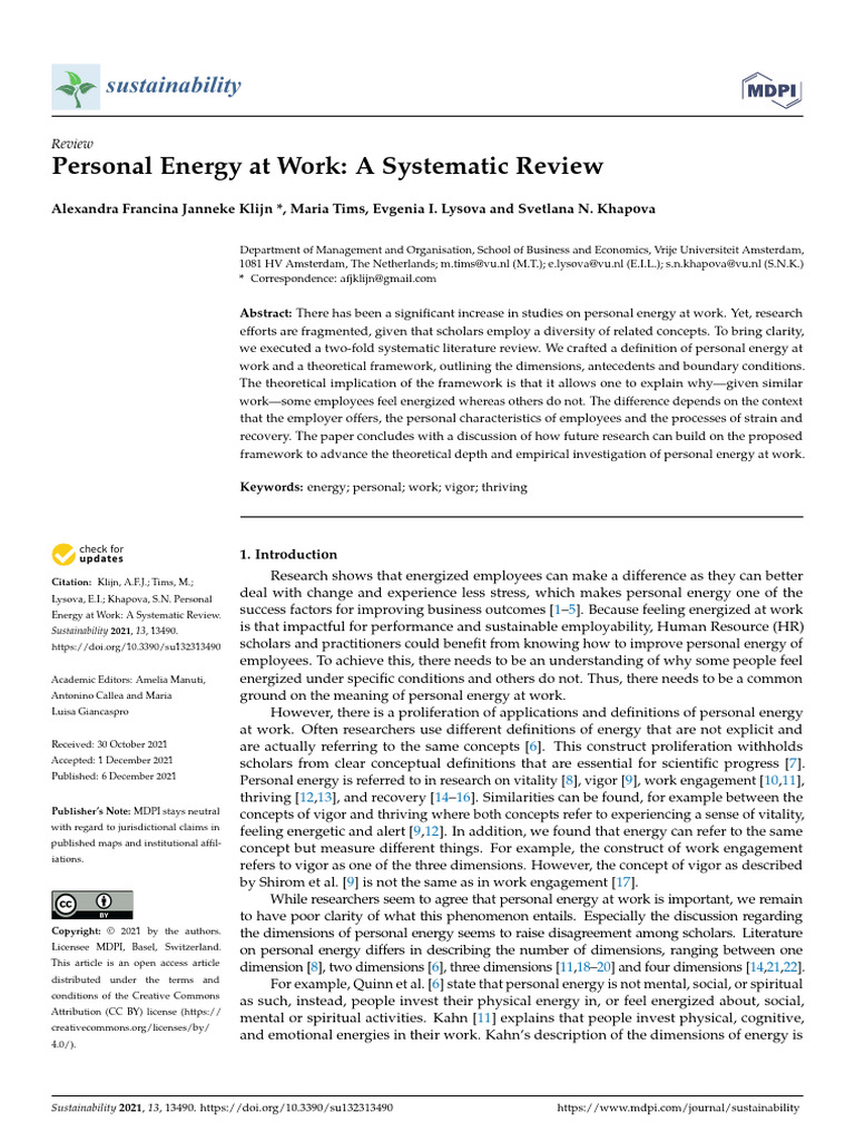 Personal Energy at Work | PDF | Feeling | Experience