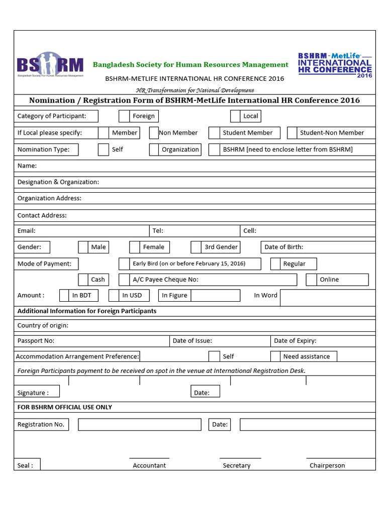 HR Conference Registration Form | PDF