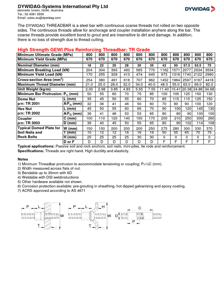 DYWIDAG_GEWI_Plus_Threadbar_Data_Sheet | PDF | Screw | Building Materials