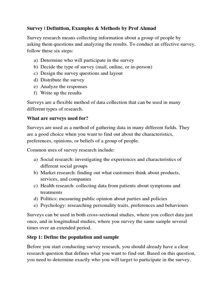 Survey Definition Examples & Methods by Prof Ahmad | PDF | Survey ... Survey Definition Examples & Methods by Prof Ahmad | PDF | Survey ...