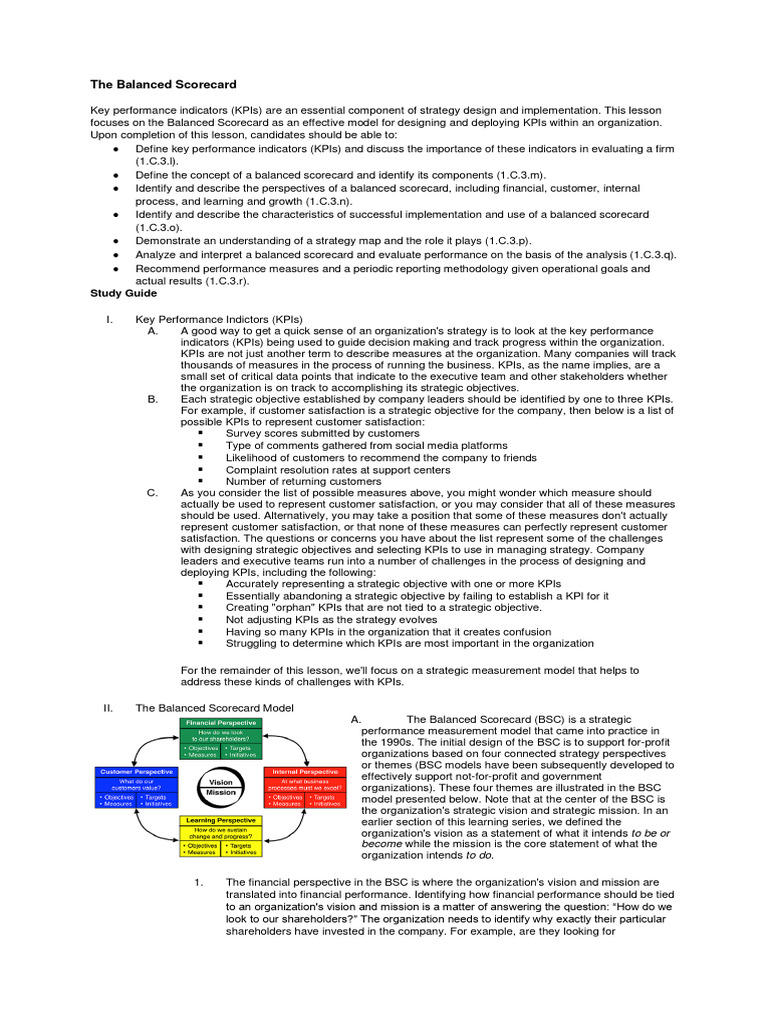 Understanding the Balanced Scorecard Model | PDF | Strategic Management ...