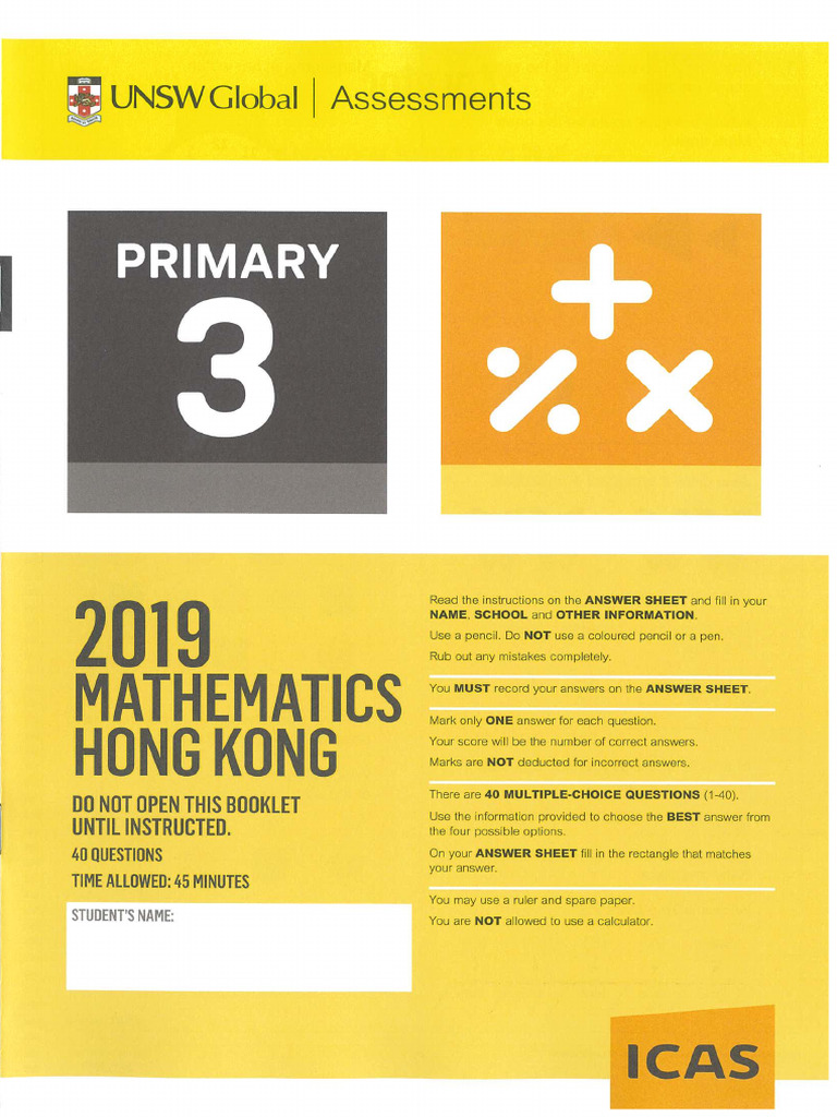 ICAS 2019 Math YR3 | PDF
