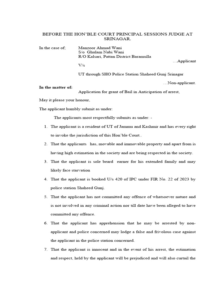 Anticipatory Bail Owais Shalimar | PDF | Affidavit | Bail