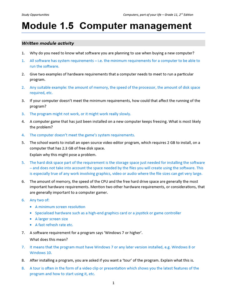 Grade 11 Computer Basics Guide | PDF | Installation (Computer Programs ...