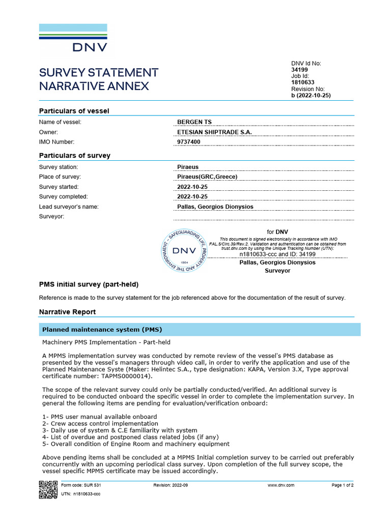 Survey Statement - Narrative Annex - PMS Initial Survey Part-Held ...