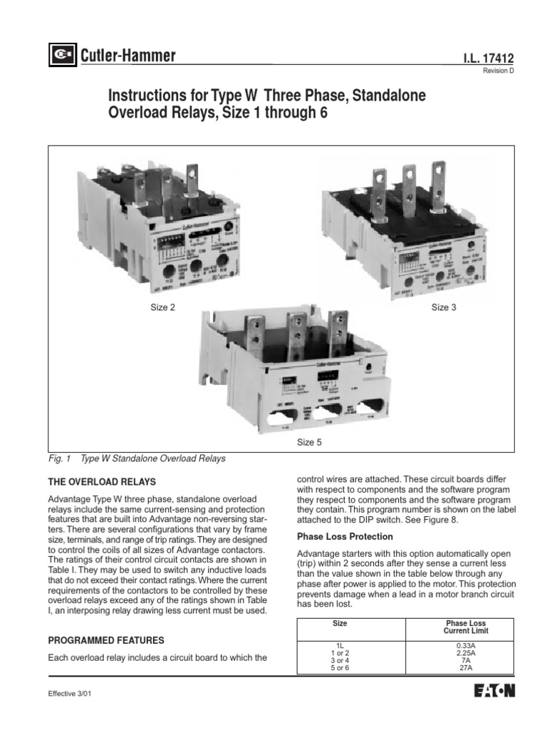Type W Overload Relay Instructions | PDF | Relay | Fuse (Electrical)