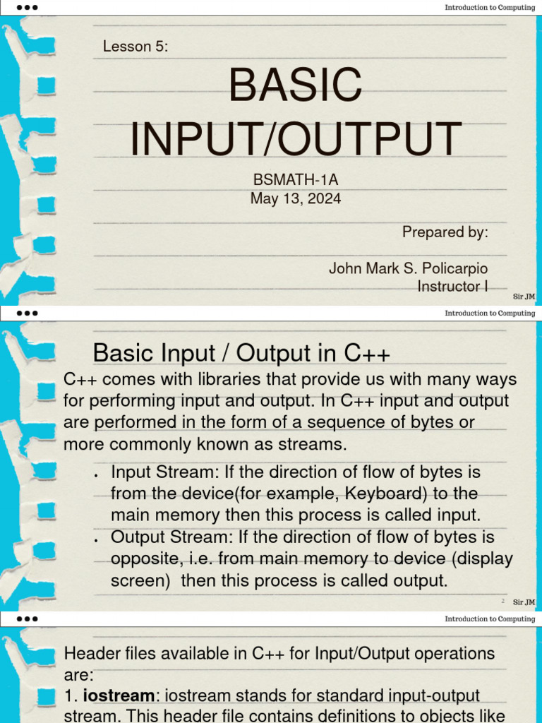 LESSON 5 InputOutput | PDF | Input/Output | C++ LESSON 5 InputOutput | PDF | Input/Output | C++