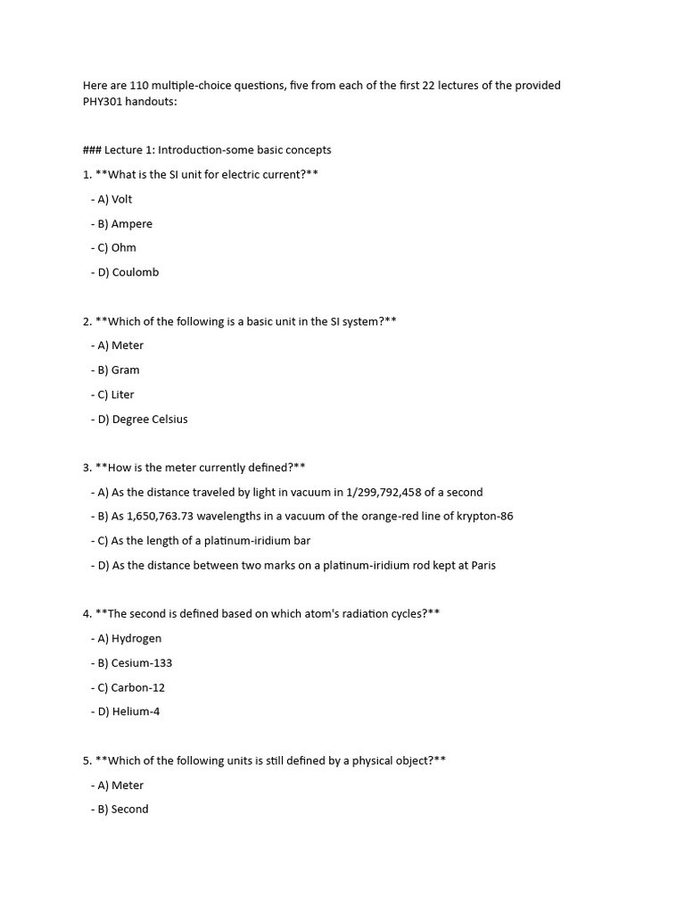 Phy301 MCQS | PDF | Electrical Network | Series And Parallel Circuits