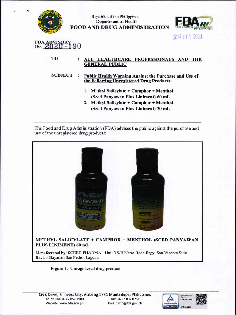 FDA Advisory No.2020 190 | PDF