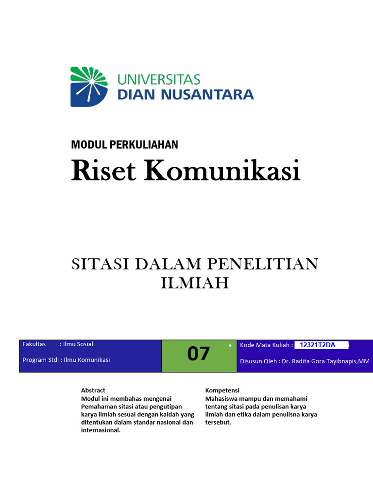 Modul - Metode Penelitian Kualitatif Pertemuan 7 | PDF
