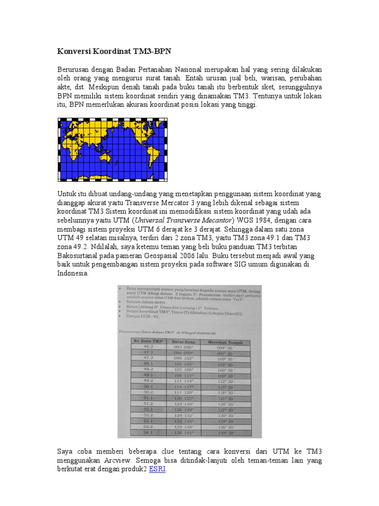 Konversi Koordinat TM3 | PDF