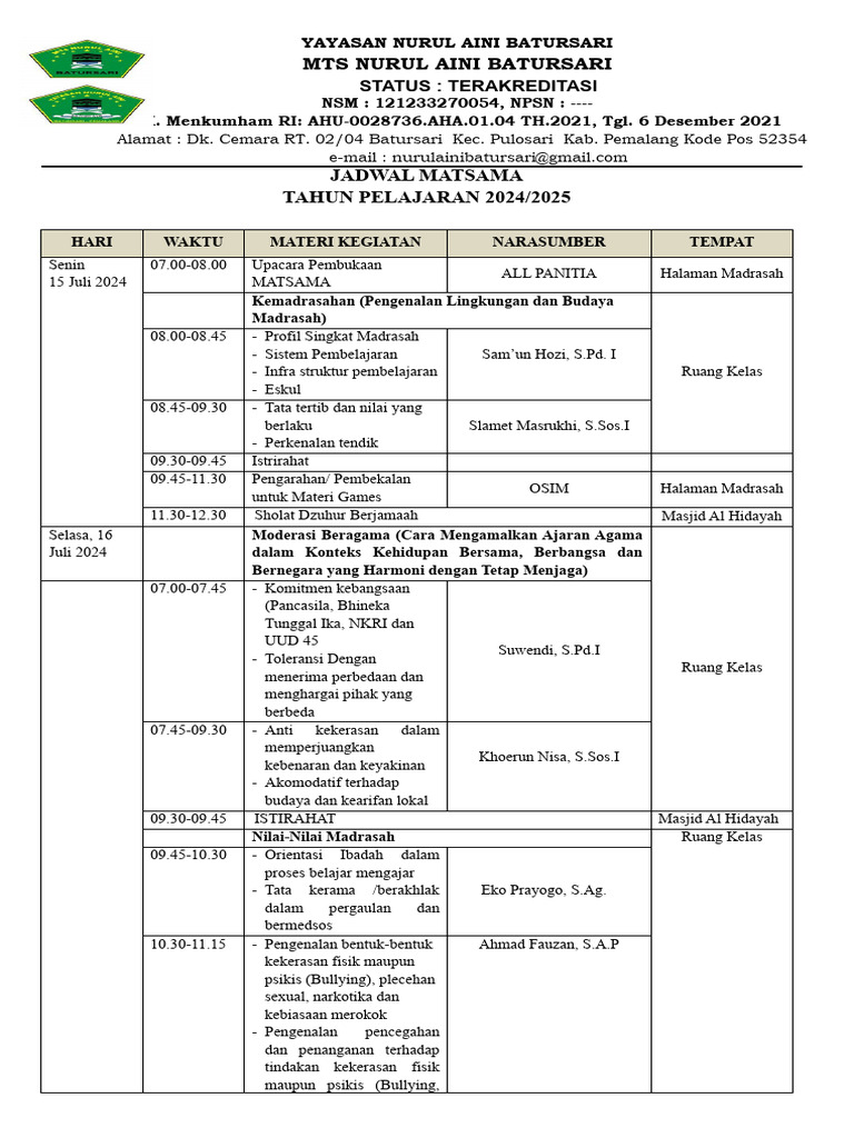 JADWAL MATSAMA MTs | PDF