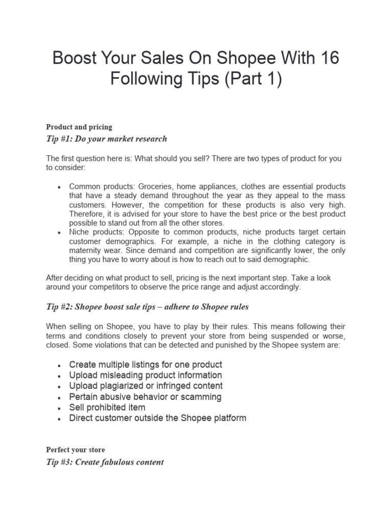 Boost Your Sales On Shopee With 16 Following Tips | PDF | Retail ...