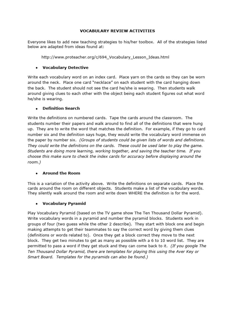 VOCABULARY_REVIEW_ACTIVITIES[1] | PDF | Vocabulary