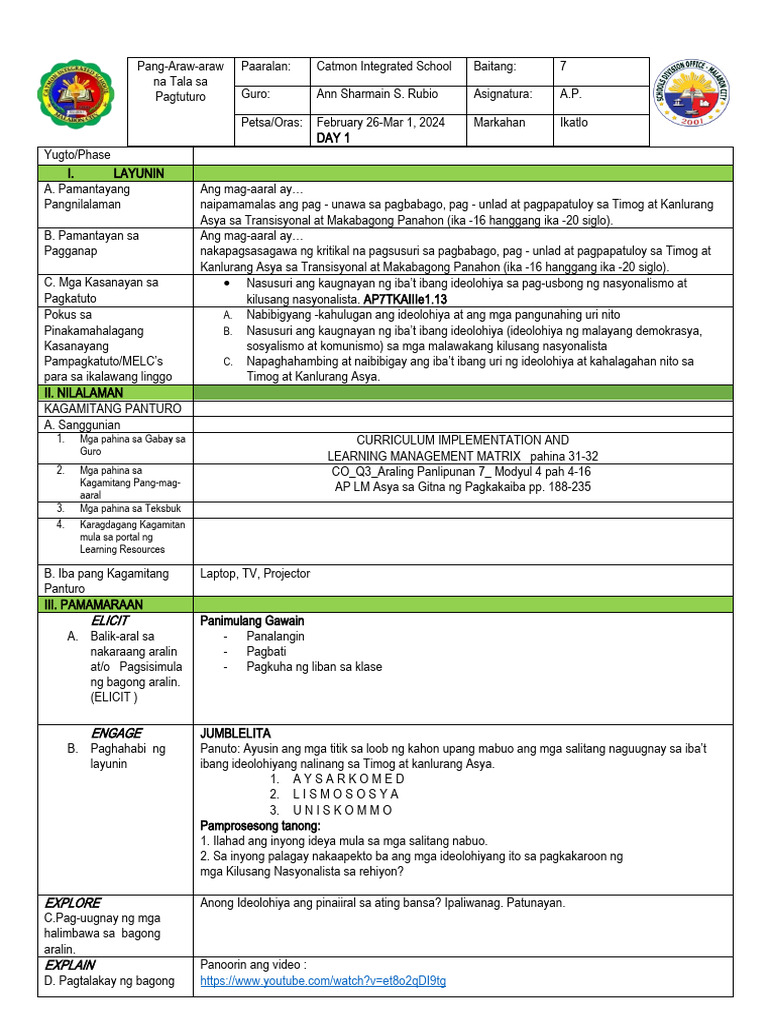 AP7-DLL-February 26-Mar 1-2024-SY-2023-24 | PDF