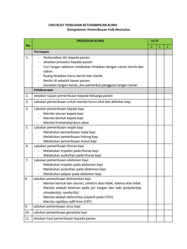 8. CHECKLIST PEM PEDIATRI DAN SKRINING PERKEMBANGAN | PDF