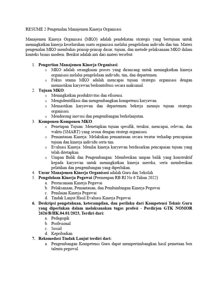 RESUME 2 Pengenalan Manajemen Kinerja Organisasi | PDF