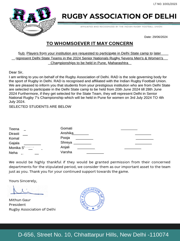 Rad Letter Lpu Students - 2024 | PDF