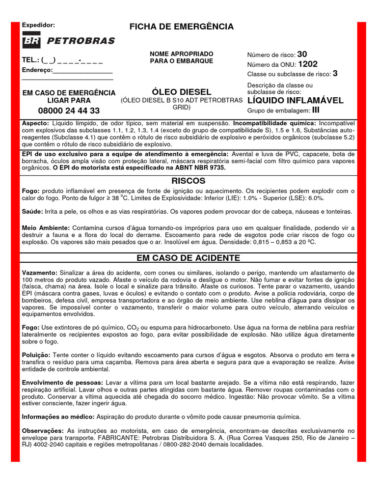 Ficha de Emergencia Bs 10 | PDF | Incêndios | Química