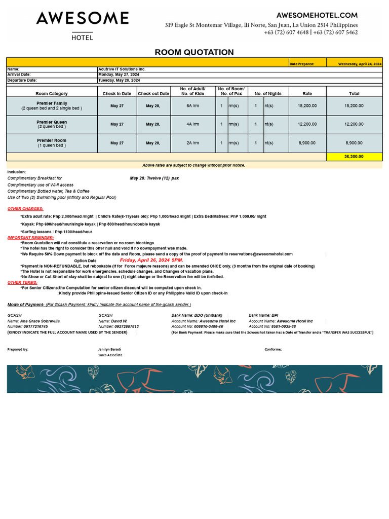 Room Quotation for Acutrive IT Solutions | PDF